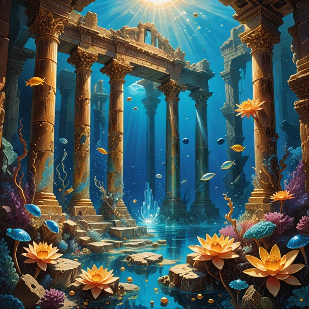 A breathtaking underwater scene of the lost Crystal Temples