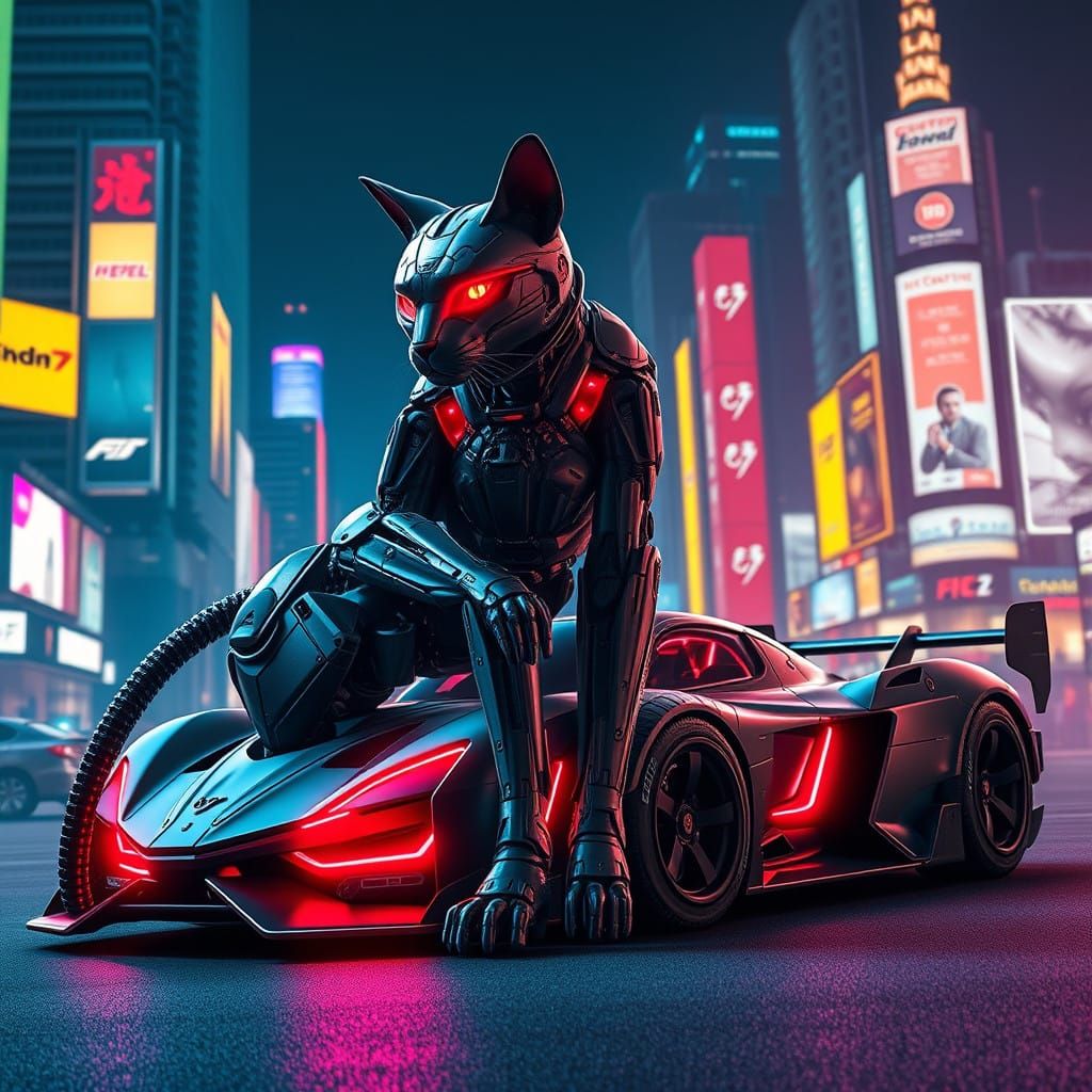 terminator cat next to race car - Cybernetic Cat Dominates t...