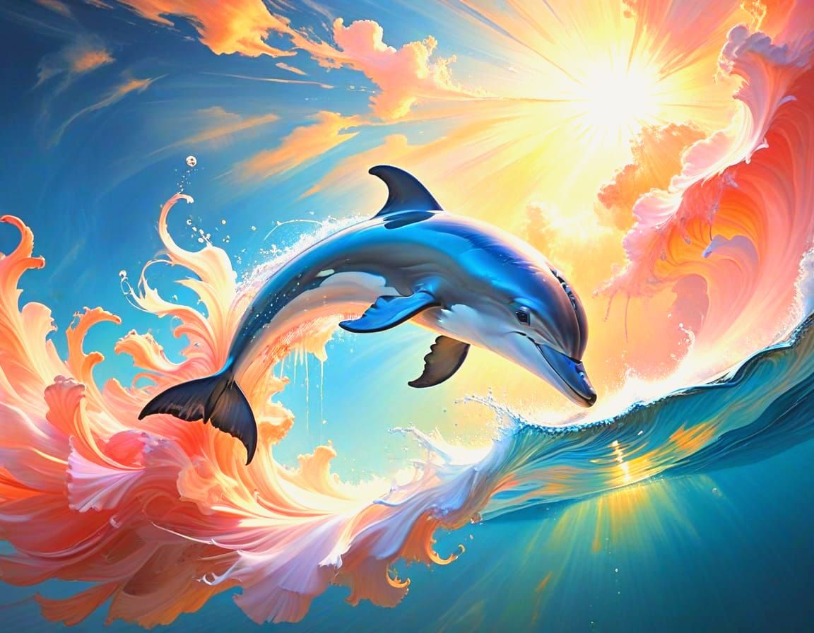 Dolphins are Angels. - Whimsical Dolphin with Flamingo Wings...
