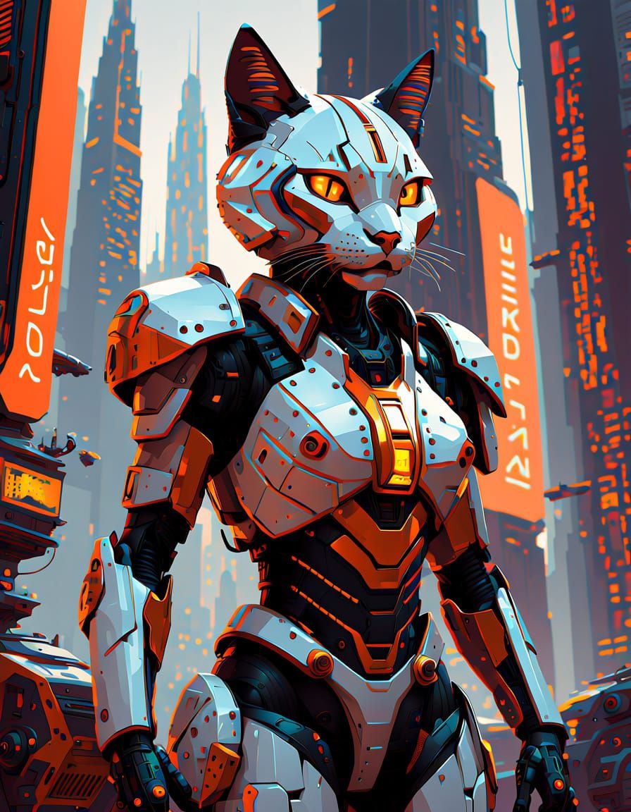 Outdoor picture of a Furry Protogen citizen White, orange and black 8K ...