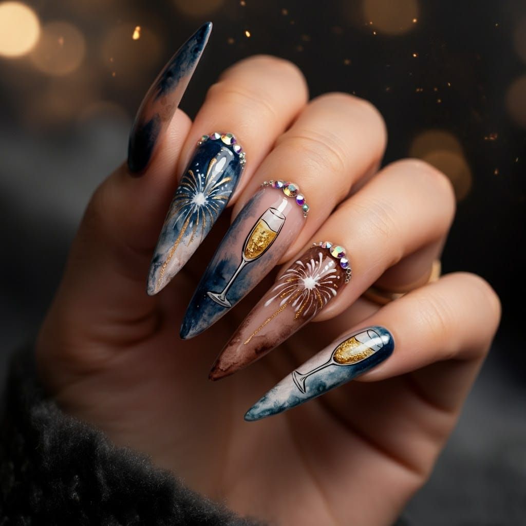 Nail Art - Elegant Stiletto Hand with Intricate Nail Art in ...
