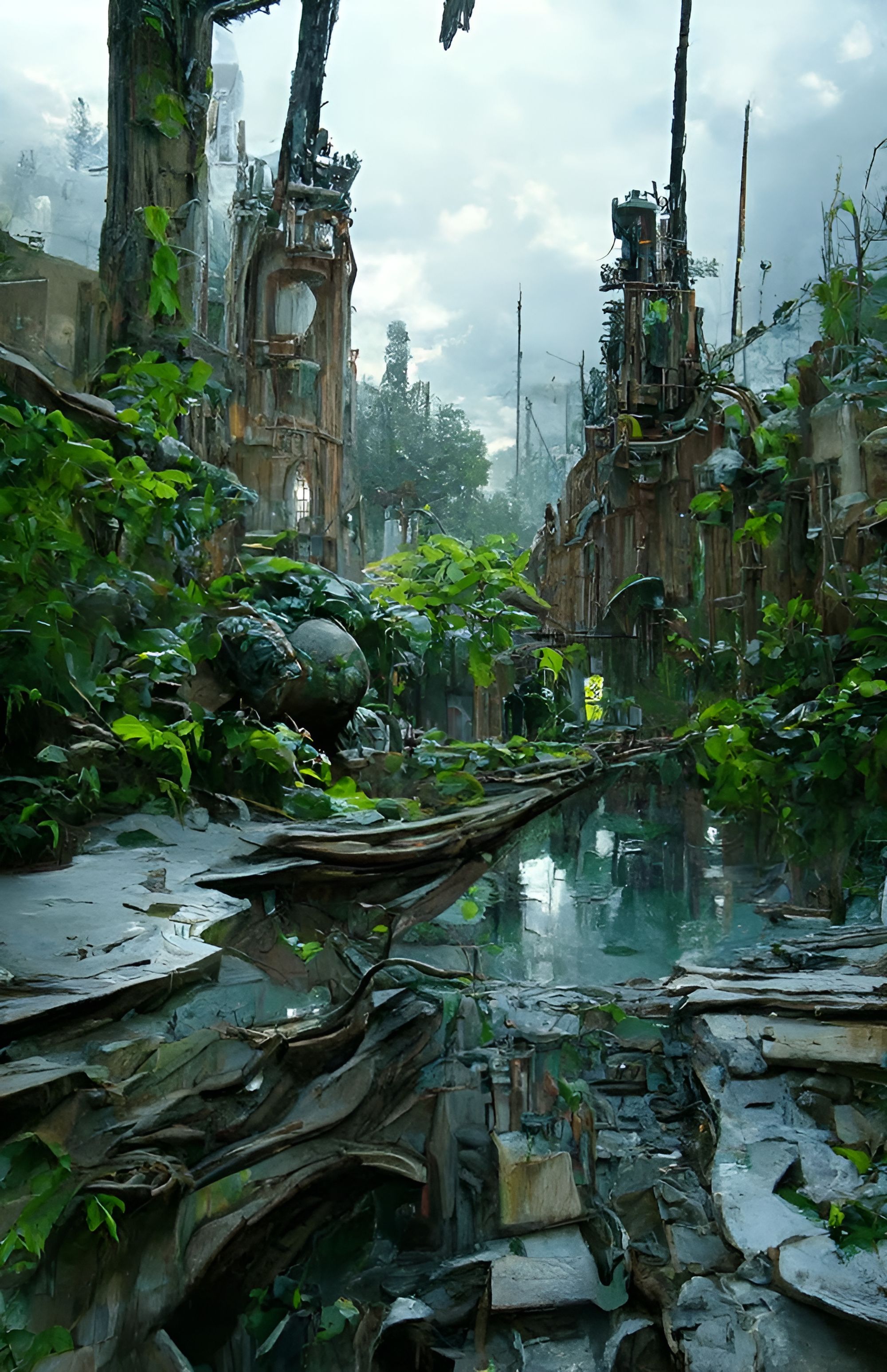 Overgrown Street : r/nightcafe