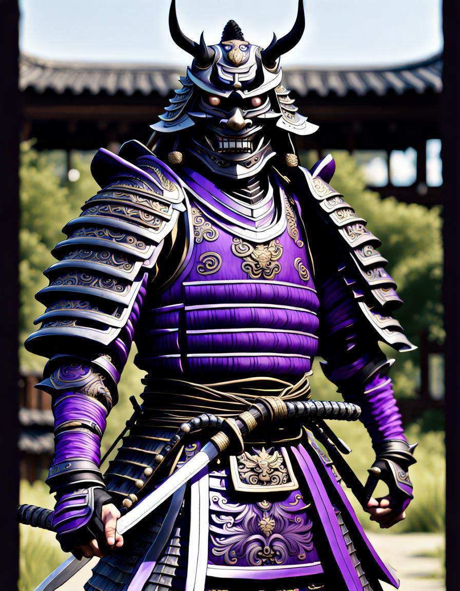 Black and Purple Samurai Armor!, super ornate, 1500s, fanged mask ...