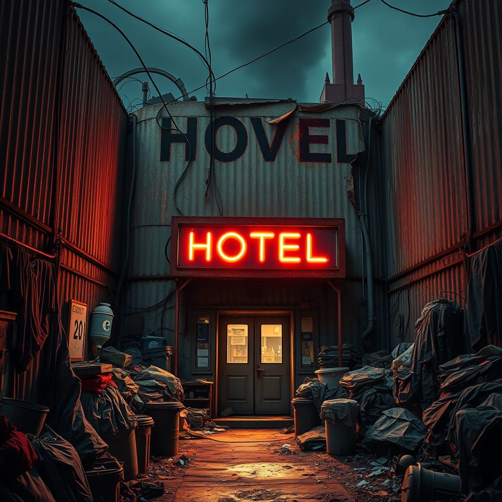 Dystopian Cockroach Hotel in a Grimy, Industrial A... - AI Art