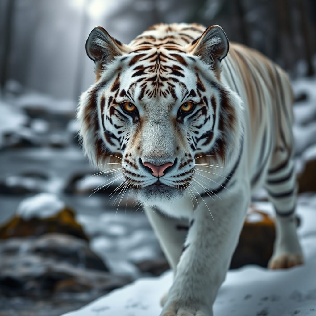 Majestic White Siberian Tiger (extinct in the wild since 1958)