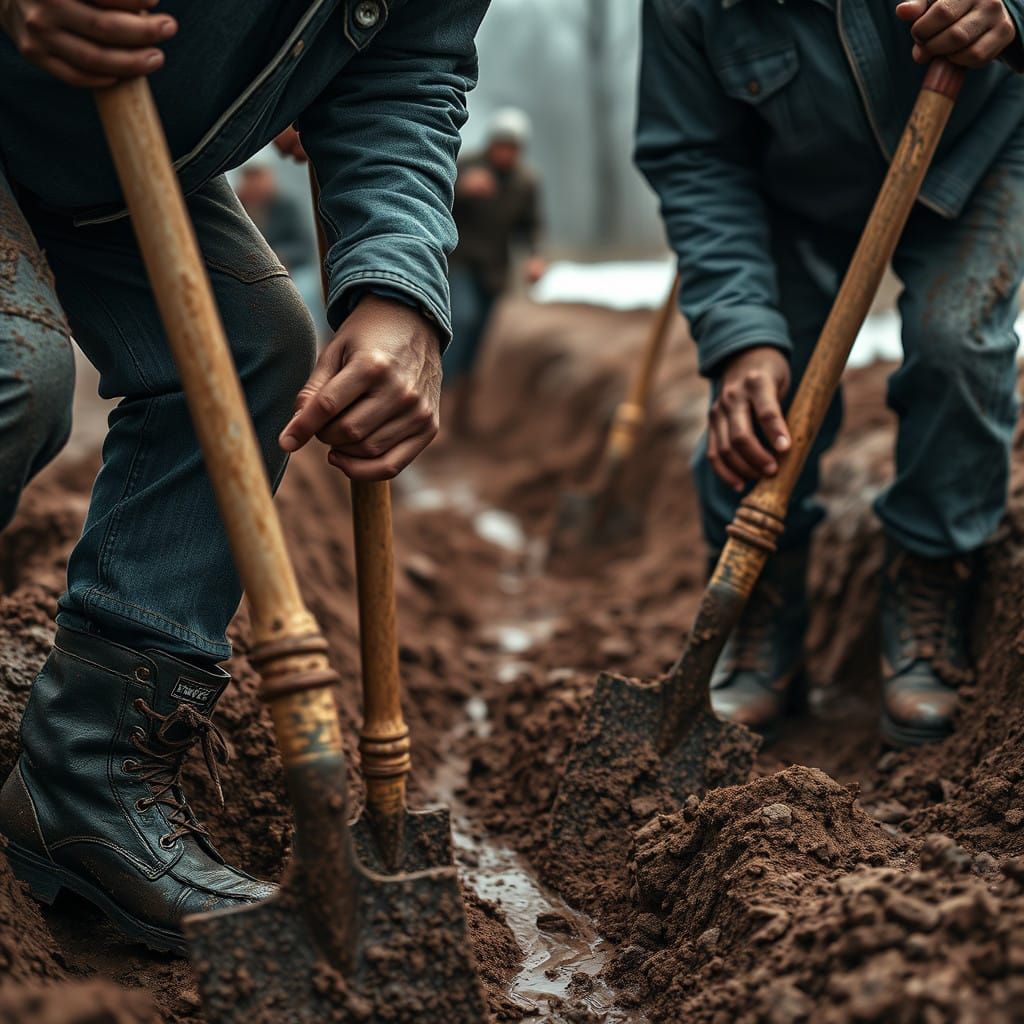 A mural depicting Latino men digging ditches with shovels. It is a very ...