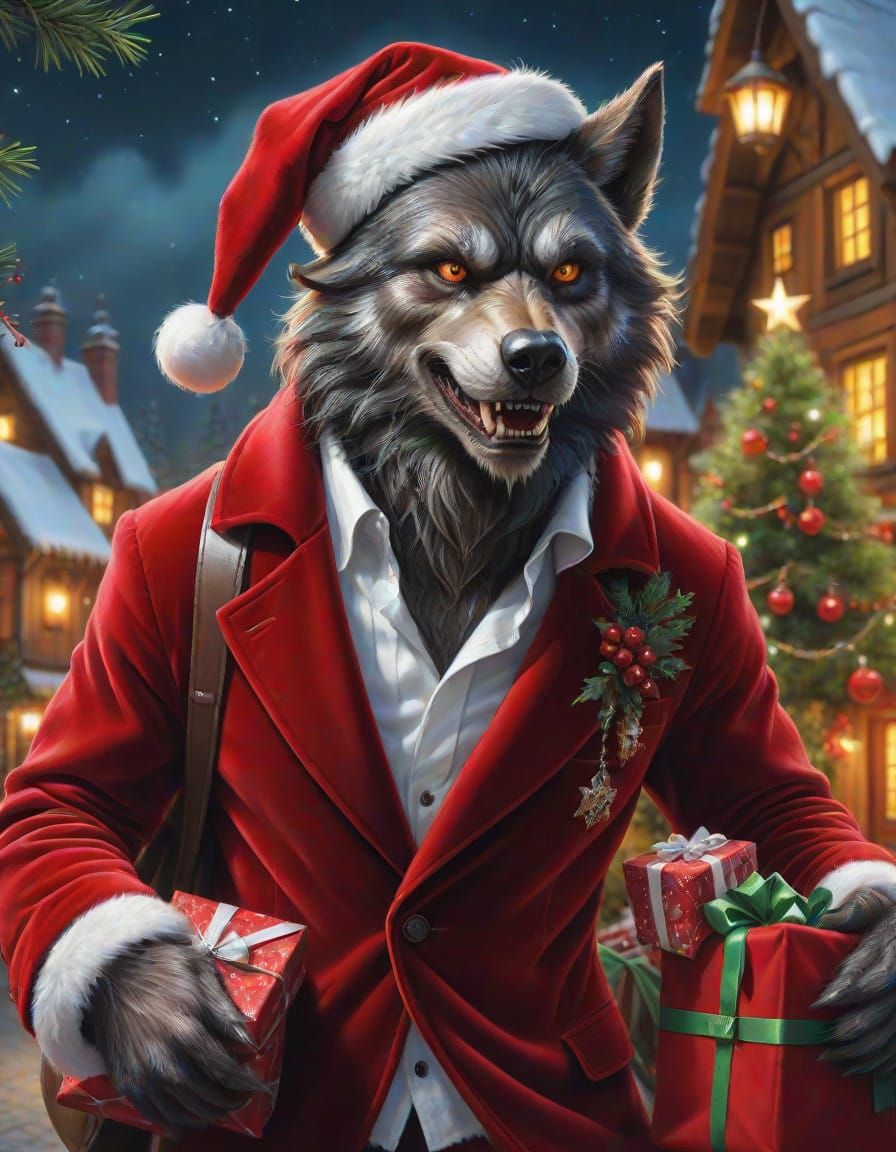 Dapper Werewolf heading to a Christmas Party bearing gifts 🎁🎄