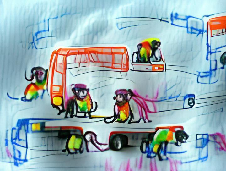Monkeys riding a bus - AI Generated Artwork - NightCafe Creator