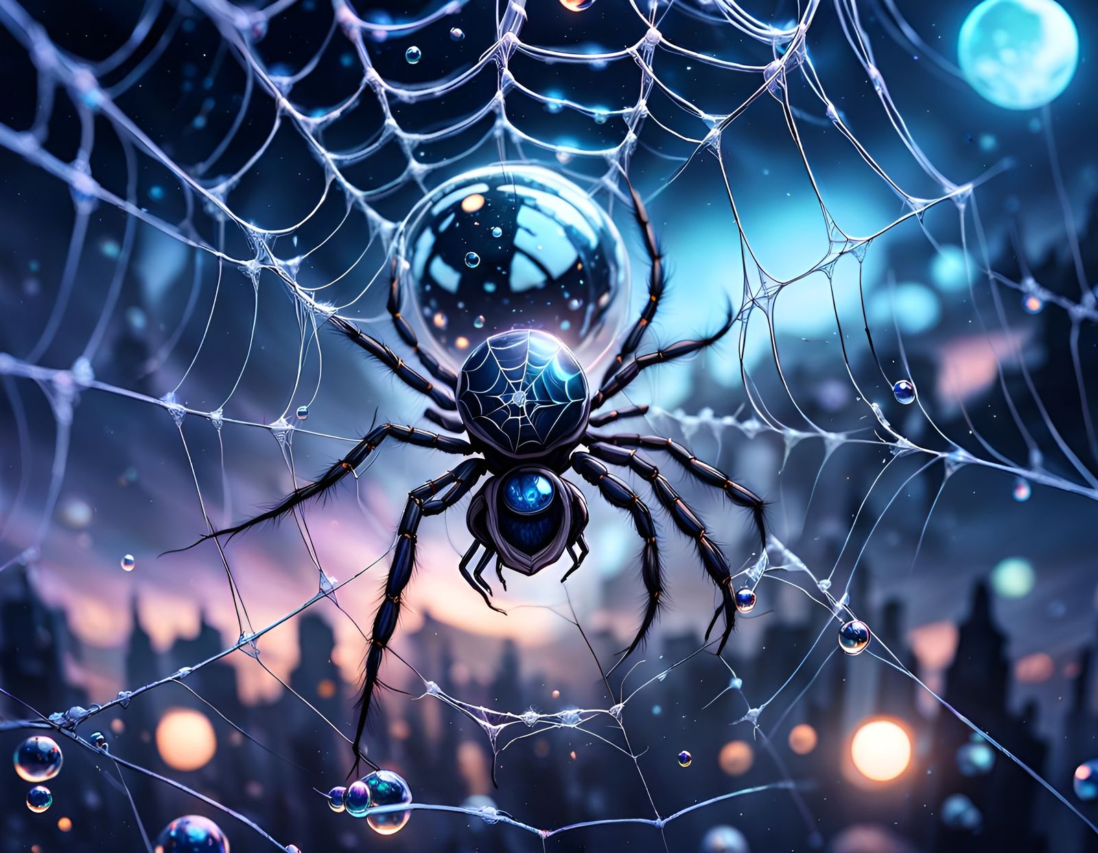 The Bubble Moon Spider Web - AI Generated Artwork - NightCafe Creator