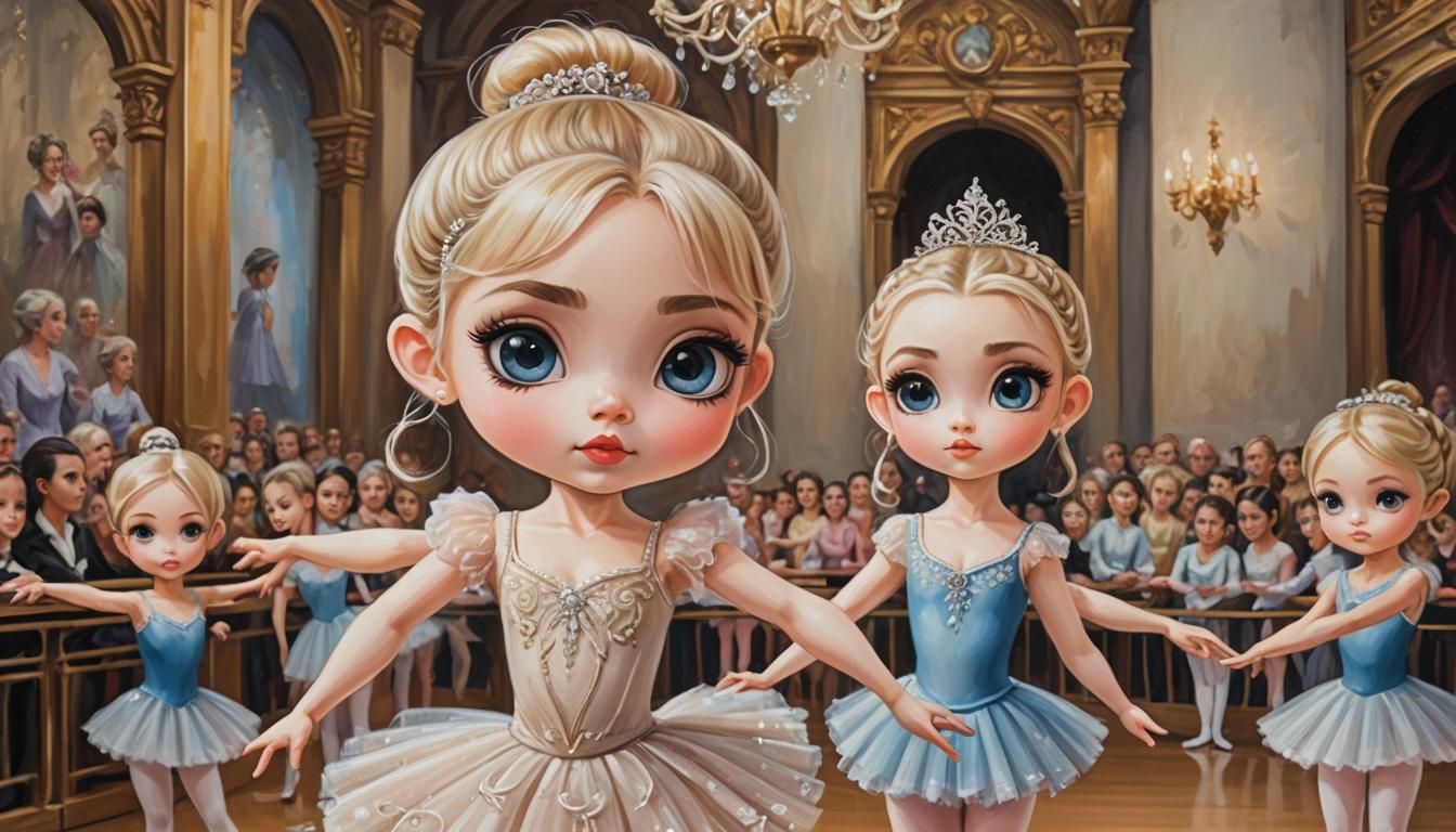 Adorable chibi female prima ballerina, large expressive eyes, long ...