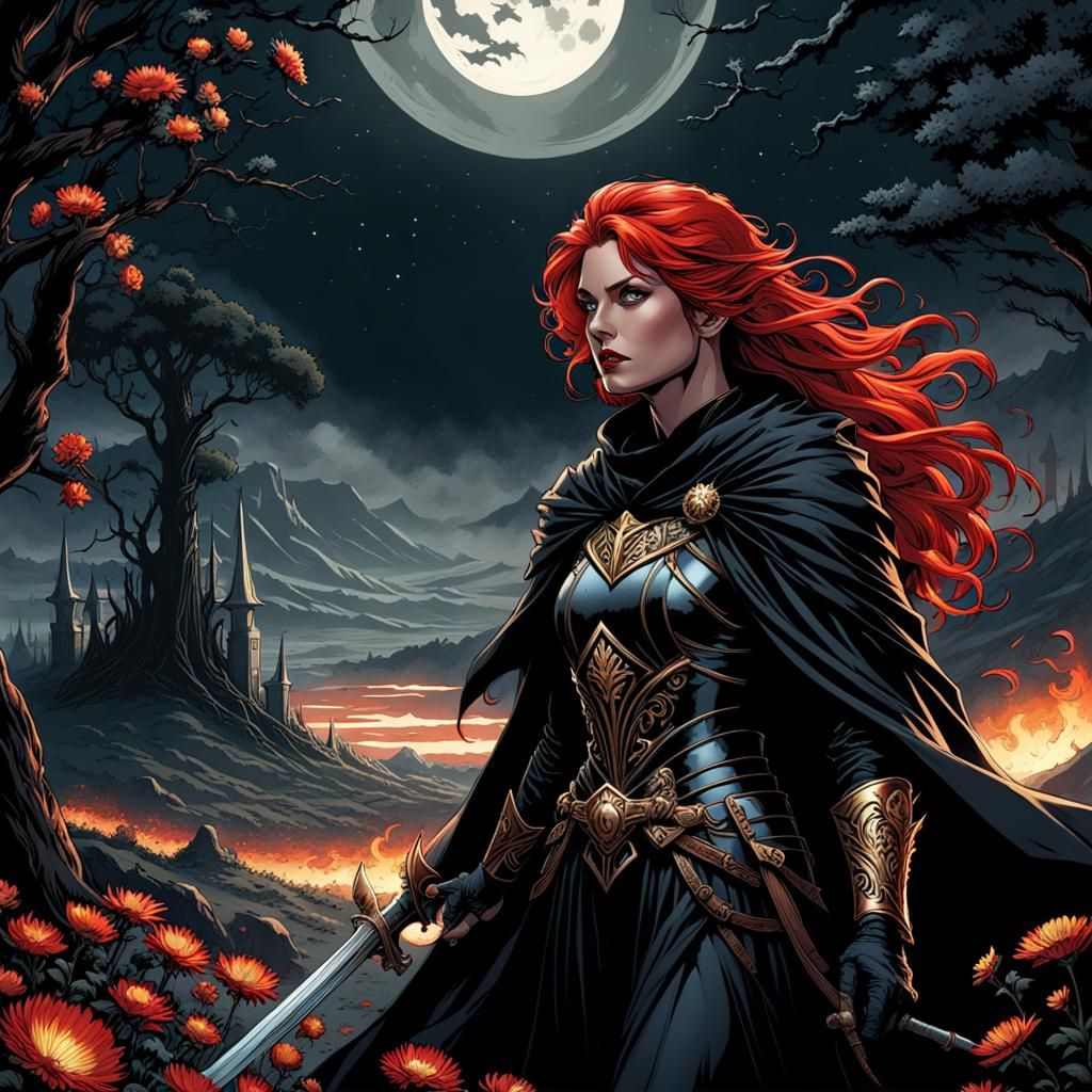 Red haired female knight warrior - AI Generated Artwork - NightCafe Creator