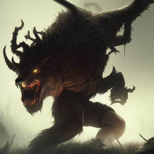 a werewolf charging at a viking, monster, fantasy, dark forest - AI Generated Artwork ...