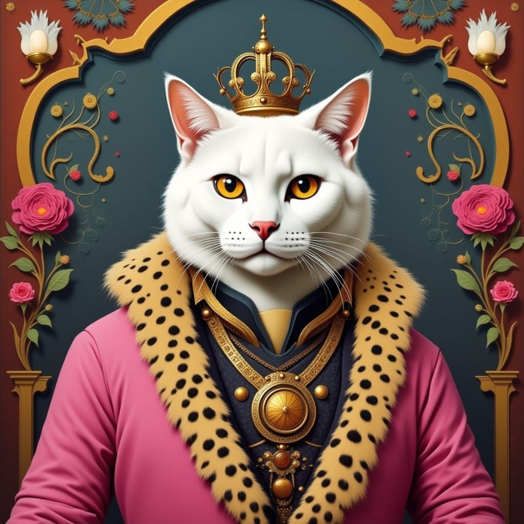 Whimsical Cat Warlock in Royal Regalia - AI Art
