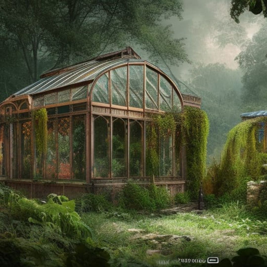 old overgrown abandoned victorian greenhouse - AI Generated Artwork ...