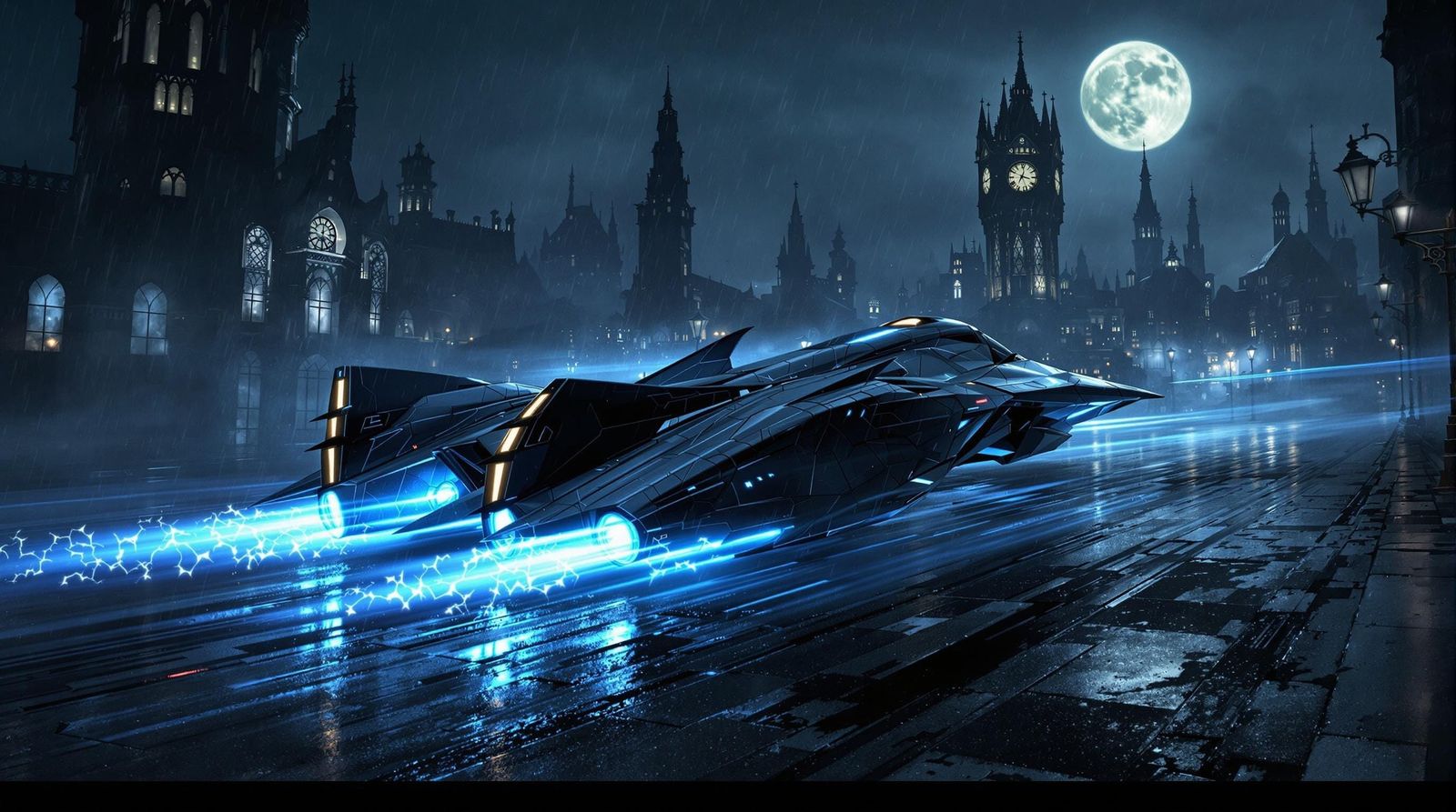 Batmobile racing through Gotham - Batmobile Speeds Through G...