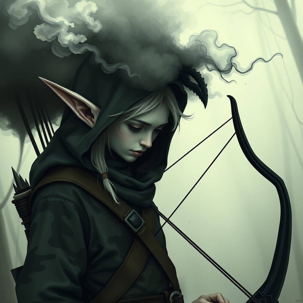 Ethereal Elf in Camo with Smokey Apparition - AI Art