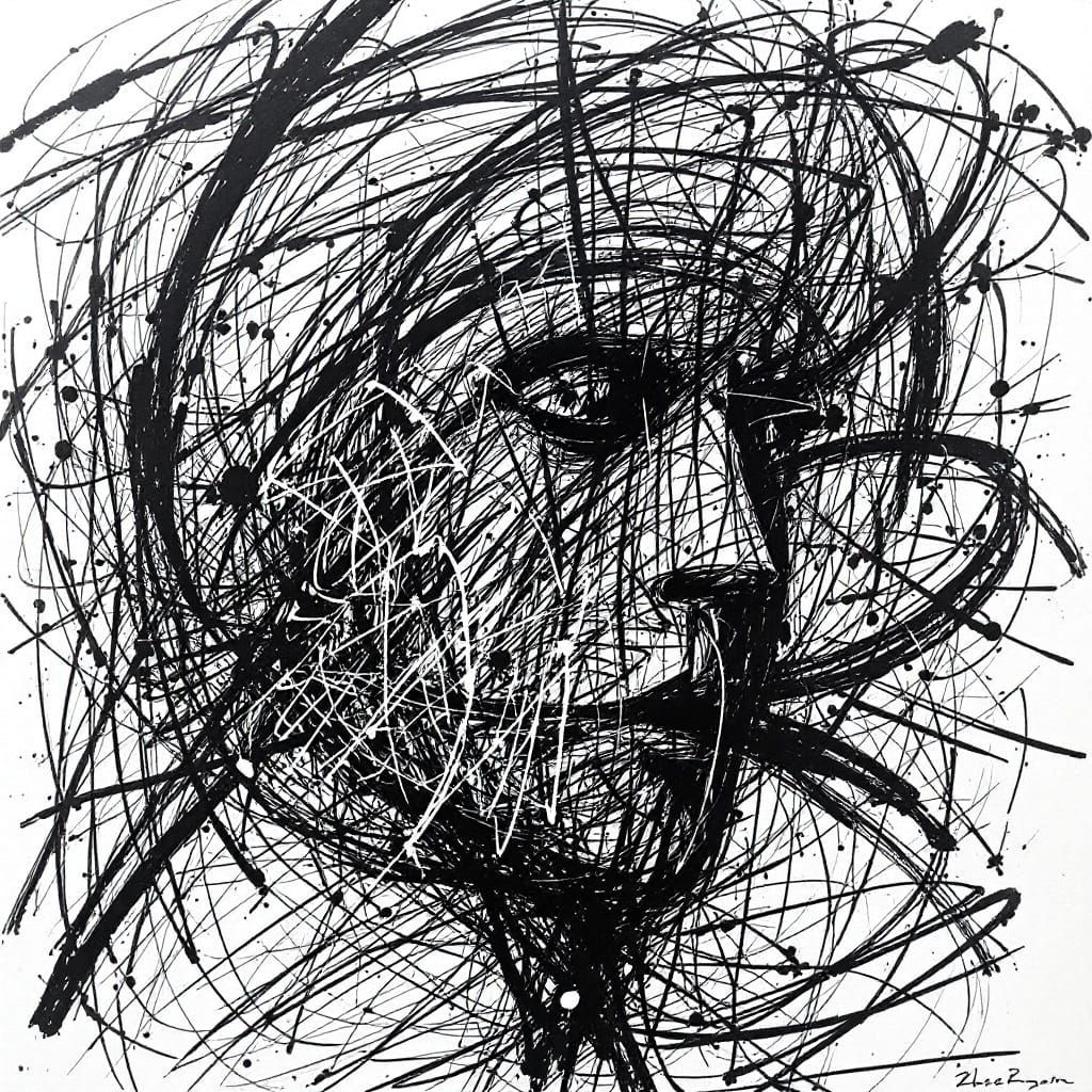 Generate a monochromatic scribble drawing using looping, layered lines ...