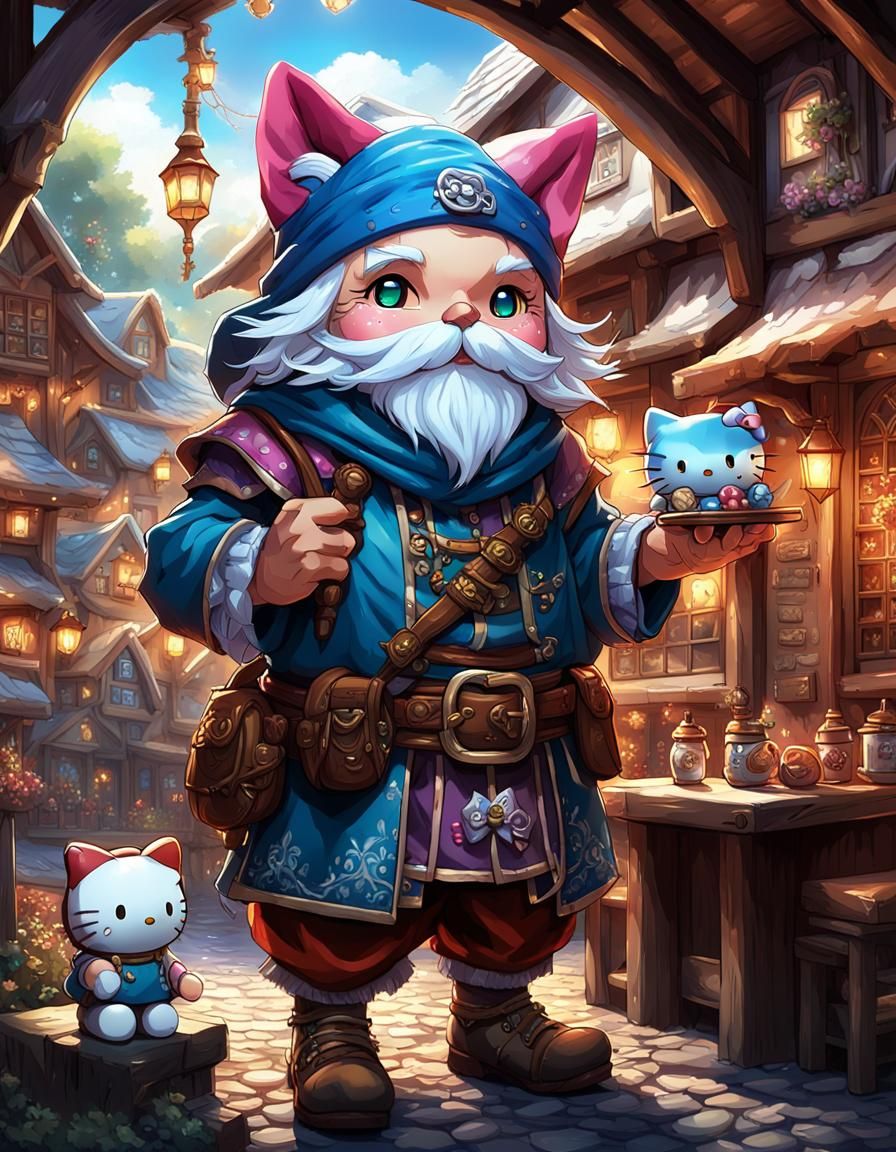 AD&D Bard Hello Kitty Gnome 001 - AI Generated Artwork - NightCafe Creator
