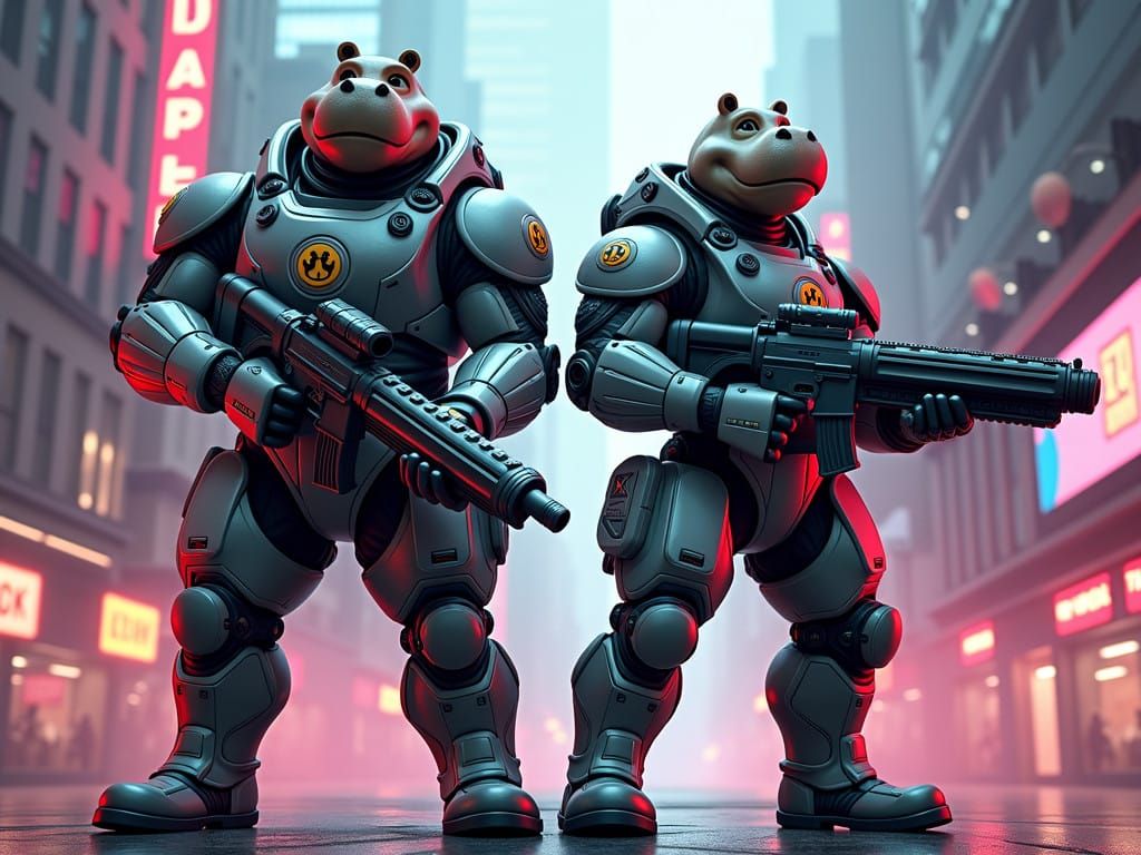 Muscular Bipedal Friends with High-Tech Exosuits a... - AI Art