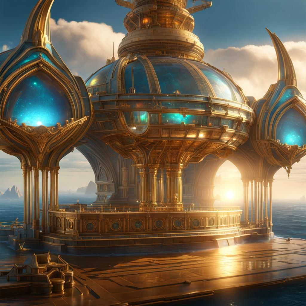 Atlantis translucent White Opal Spaceships. Gold Arch Crystal Quartz ...