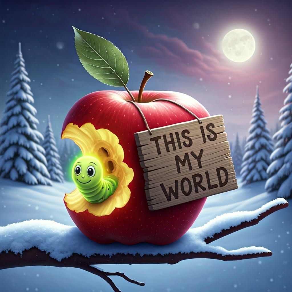 Whimsical Apple Sanctuary in Winter Wonderland - AI Art