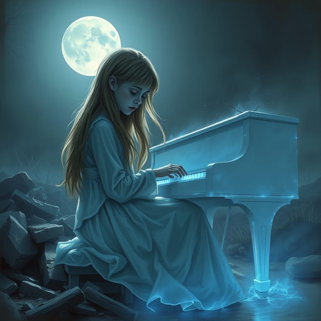 Ghostly night - Ethereal Girl Plays Ghostly Piano Under Moon...