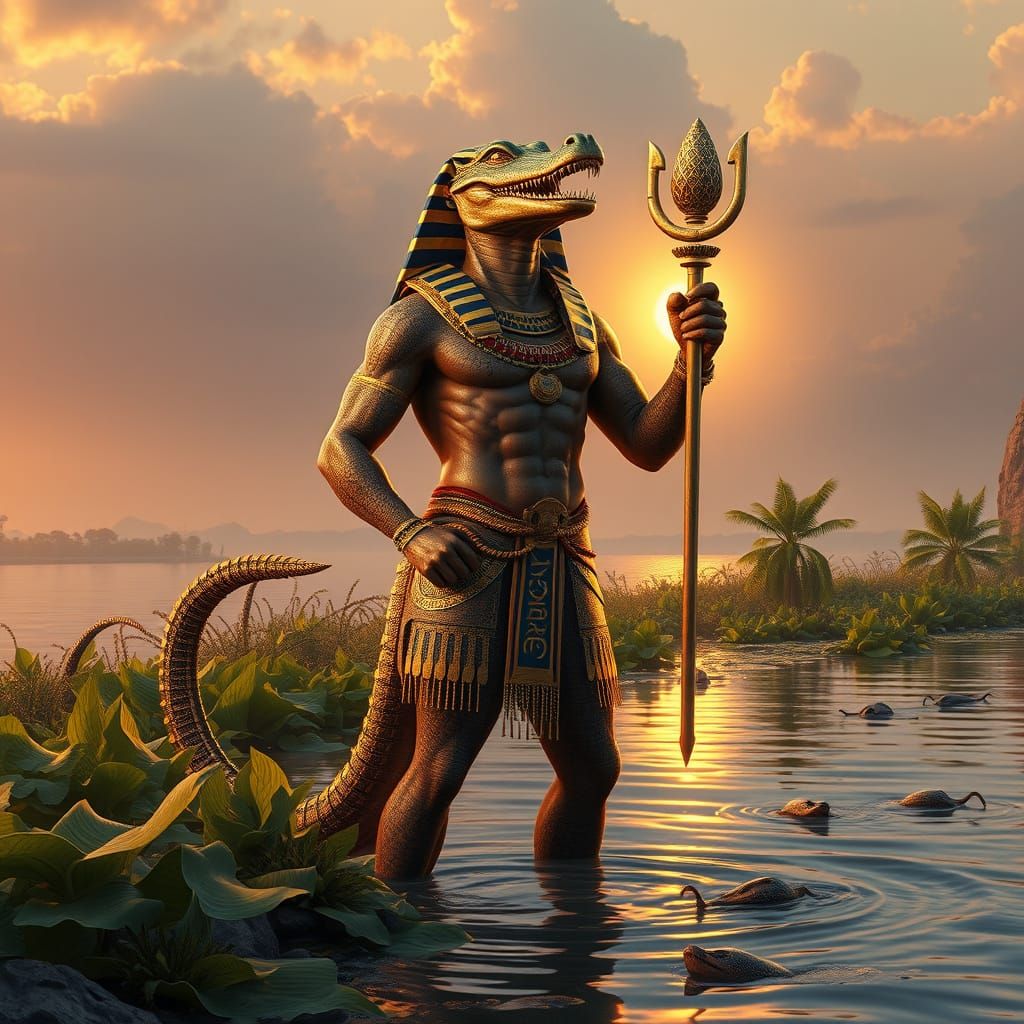 Egyptian God Sobek in Hyper-Realistic Ancient Egyp... - AI Art