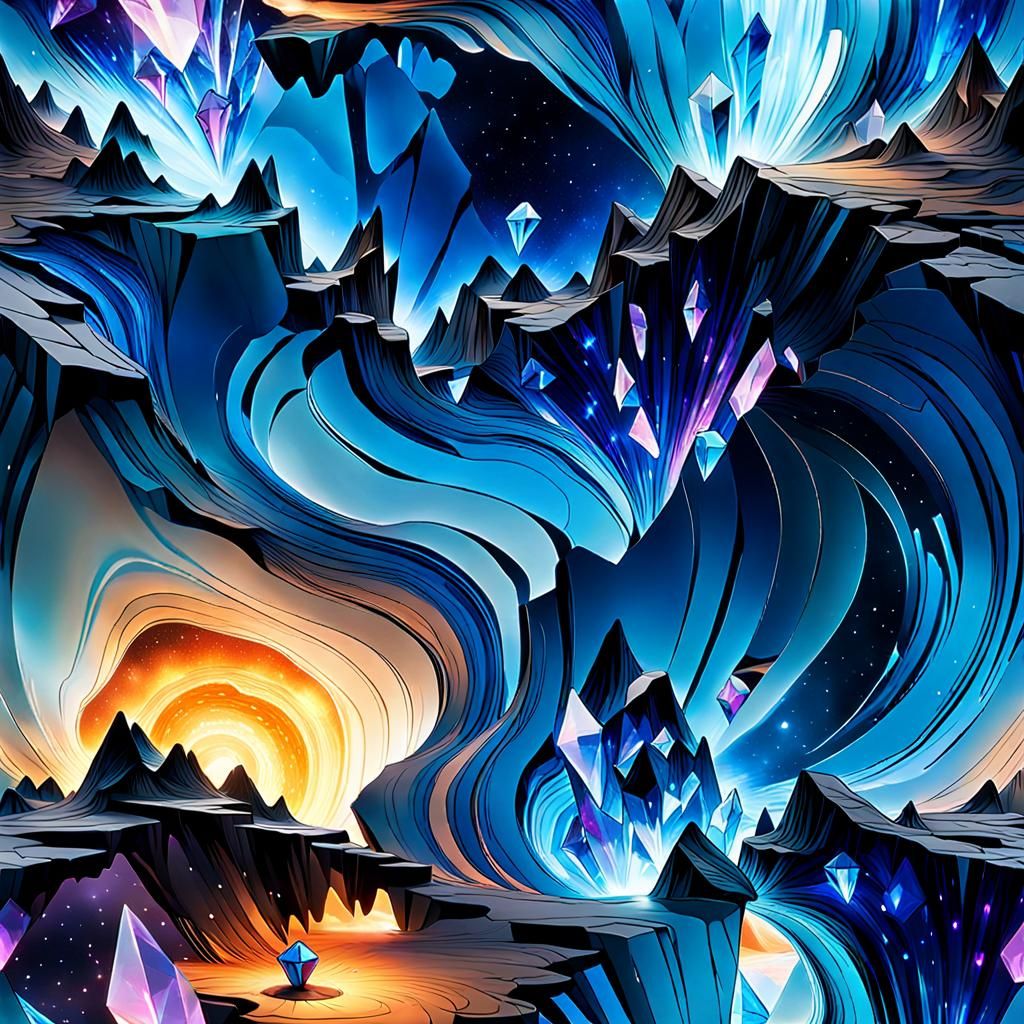 Magic flow, Shattered reality, each piece displays a cosmic blue ...