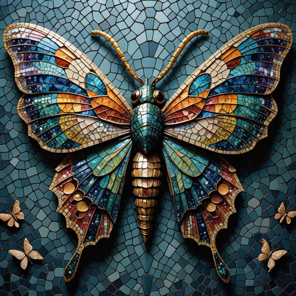 Mosaic Moth King: Kaleidoscopic Wings of a Hauntin... - AI Art