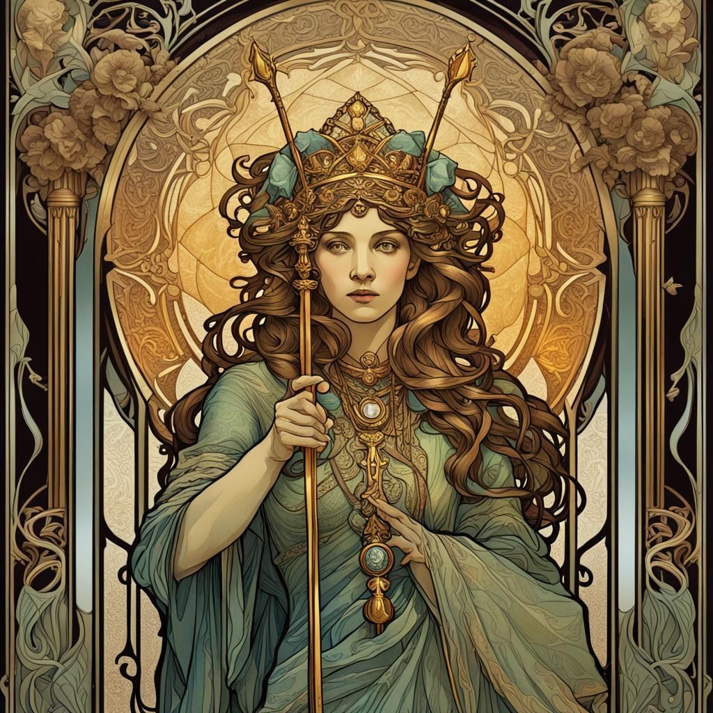 Queen or Wands, Alphonse Mucha style - AI Generated Artwork - NightCafe ...