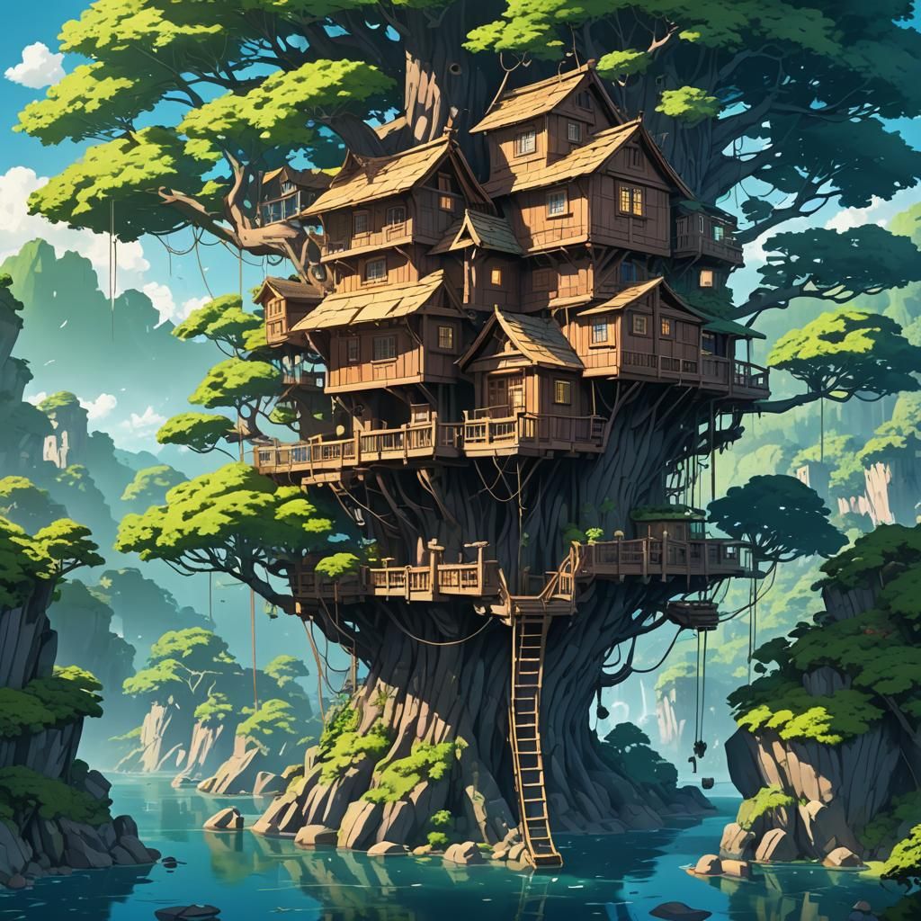 floating tree house - AI Generated Artwork - NightCafe Creator