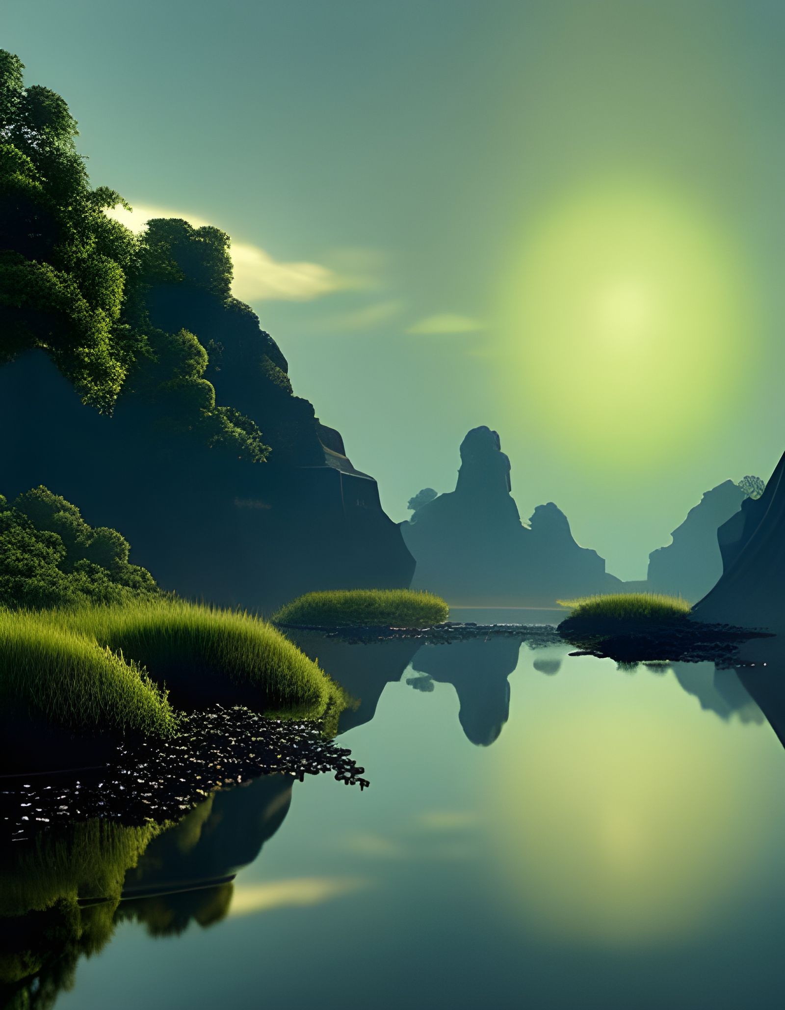 Magical Alien Otherworldly Dark Moonlight Swamp - AI Generated Artwork ...