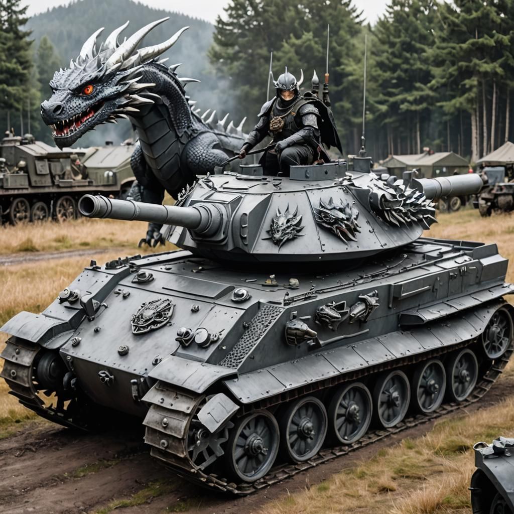 Grey Stridsvagn 103 Tank With a Silver Dragon That Looks Like Toothless ...