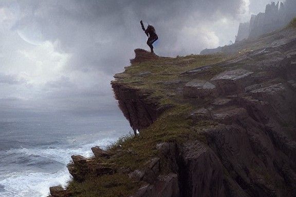 dark brooding man on cliff edge, Sinister by Greg Rutkowski - AI ...