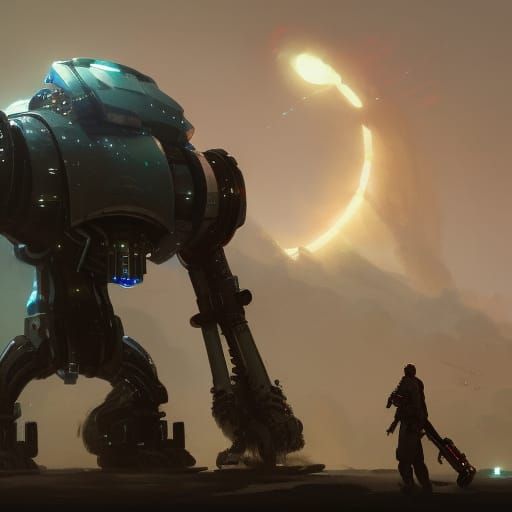 Giant alien robot with bazooka - AI Generated Artwork - NightCafe Creator