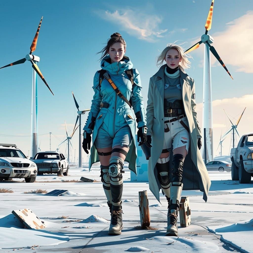 Cyberpunk cold future landscape - Cyberpunk Women Walk in Ab...