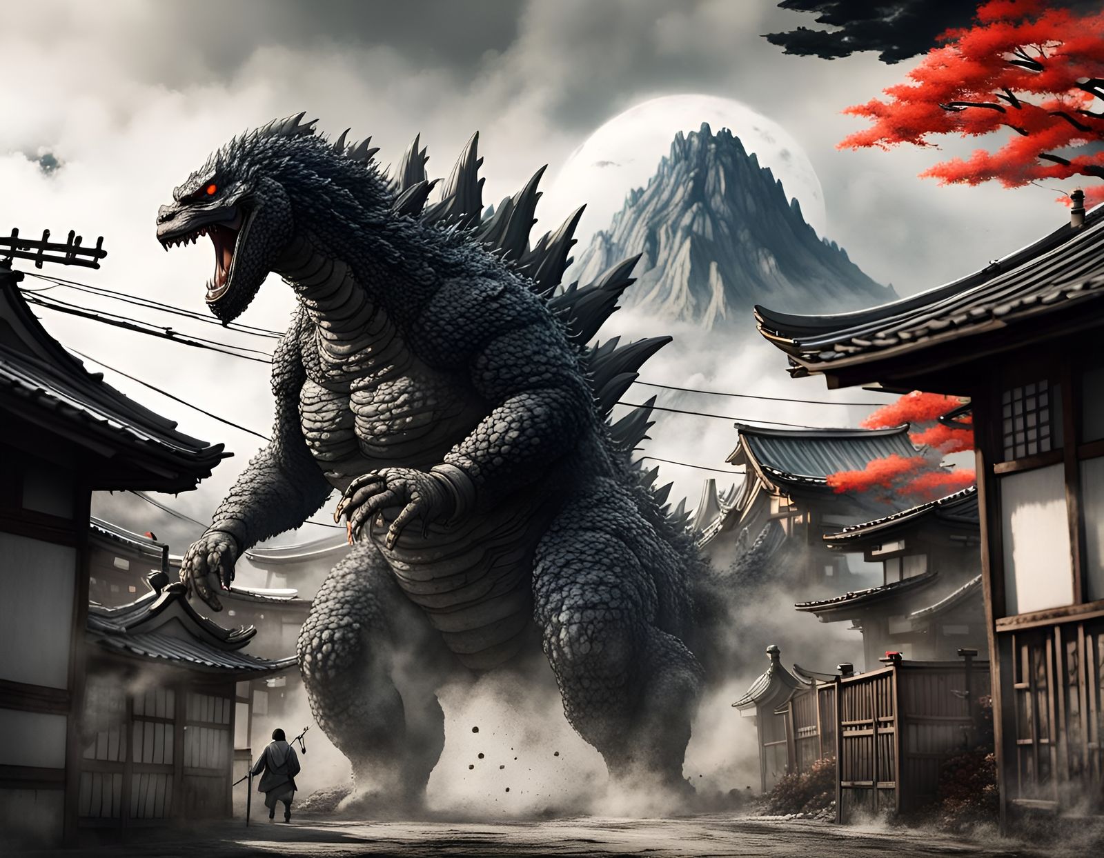 Godzilla going through a village in Japan - AI Generated Artwork ...