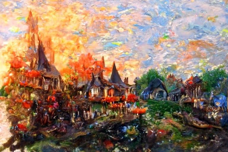 Beautiful fantasy victorian village by Claude Monet oil on canvas ...