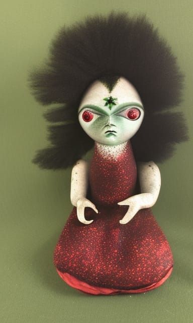 Obsidian Dryad Effigy Doll with Red Eyes and Green Stars - AI Generated ...