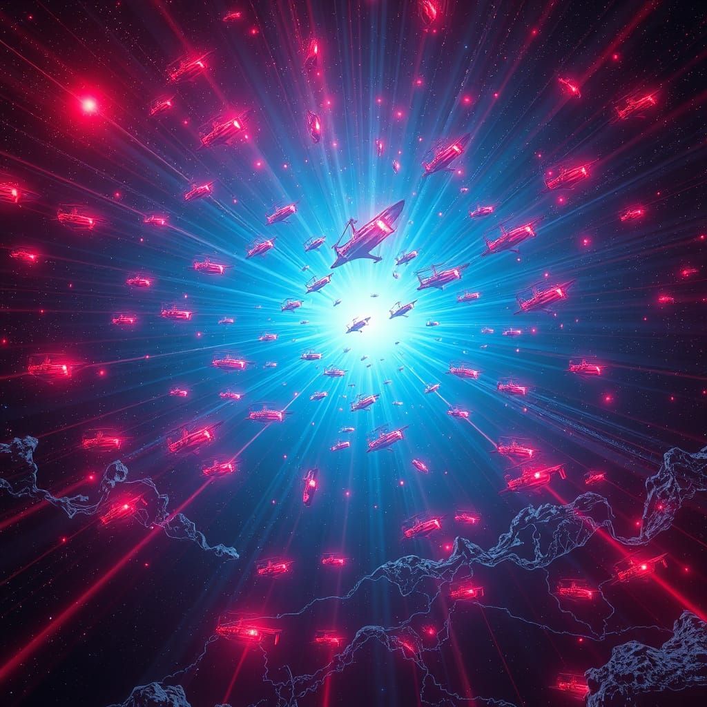 Laser Beam Spacecraft Illuminate Martian Inferno - AI Art