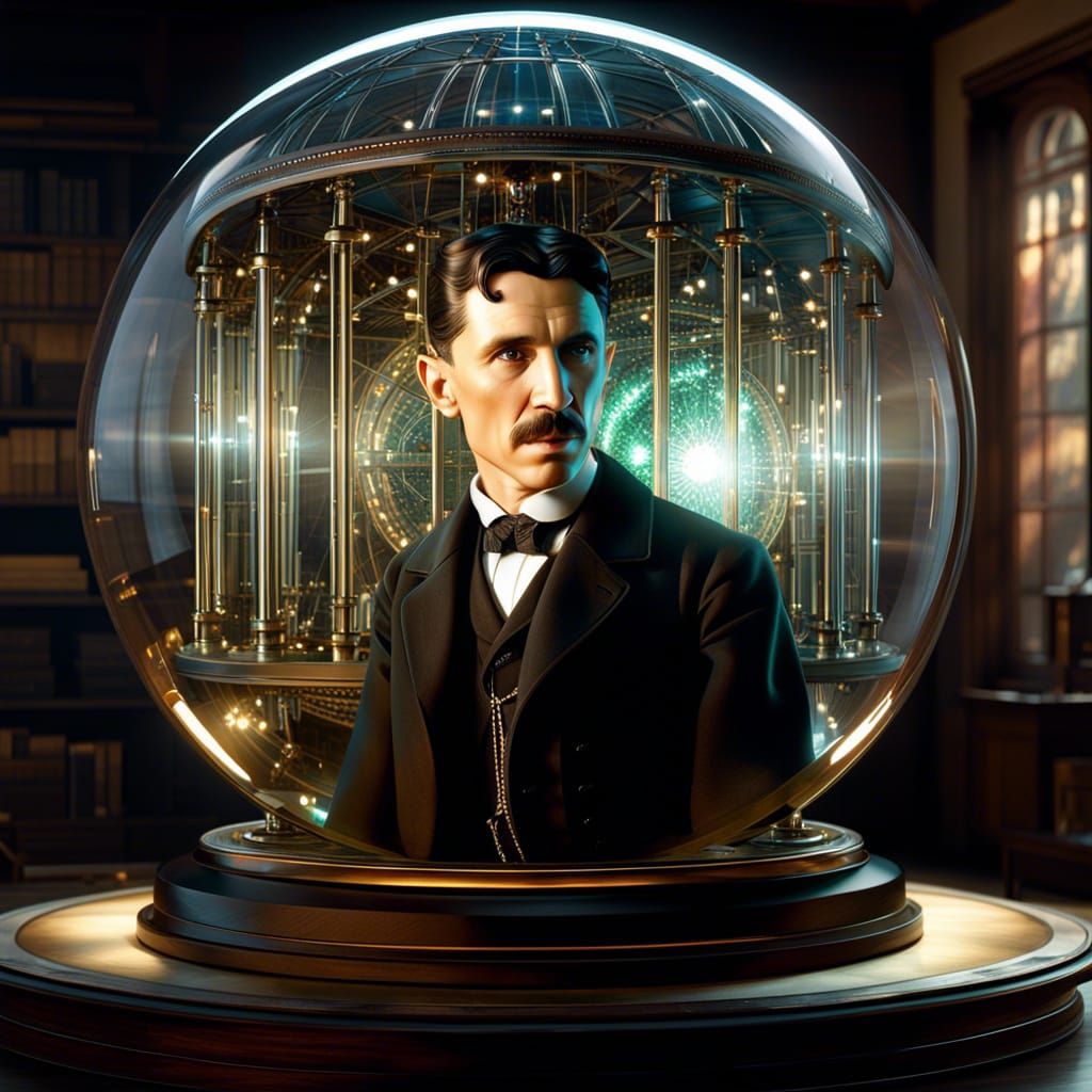 Nikola Tesla in glass orb - AI Generated Artwork - NightCafe Creator
