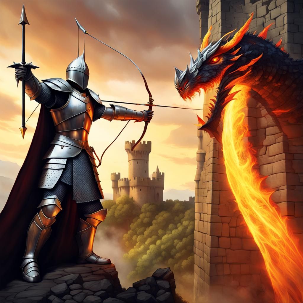 "Generate an image of an imposing knight, adorned in gleaming armor ...