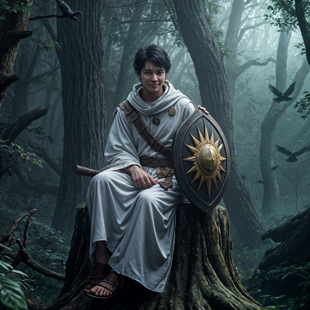 Skinny Cleric in White Robes Embroidered with Sun ... - AI Art