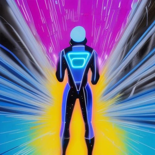 A character from the video game tron with a disk in his hand and a aura ...