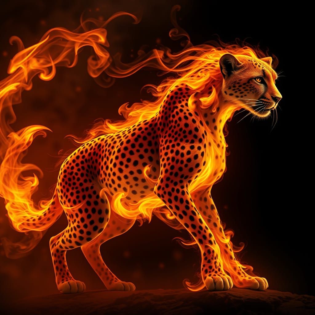 cheetah on fire - Majestic Cheetah Ignited by Vibrant Flames...