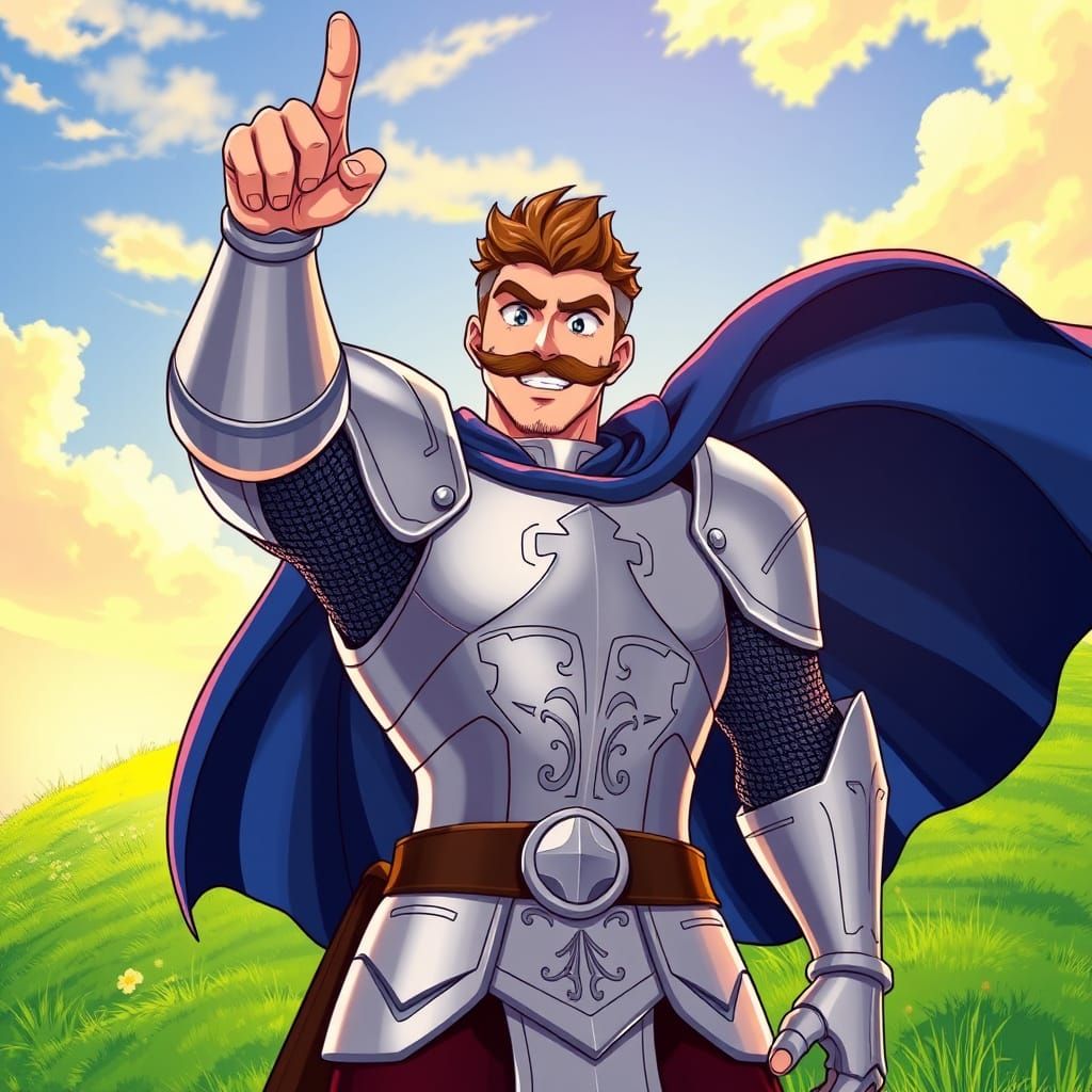 Chiseled Knight Triumphs on Emerald Hill - AI Art