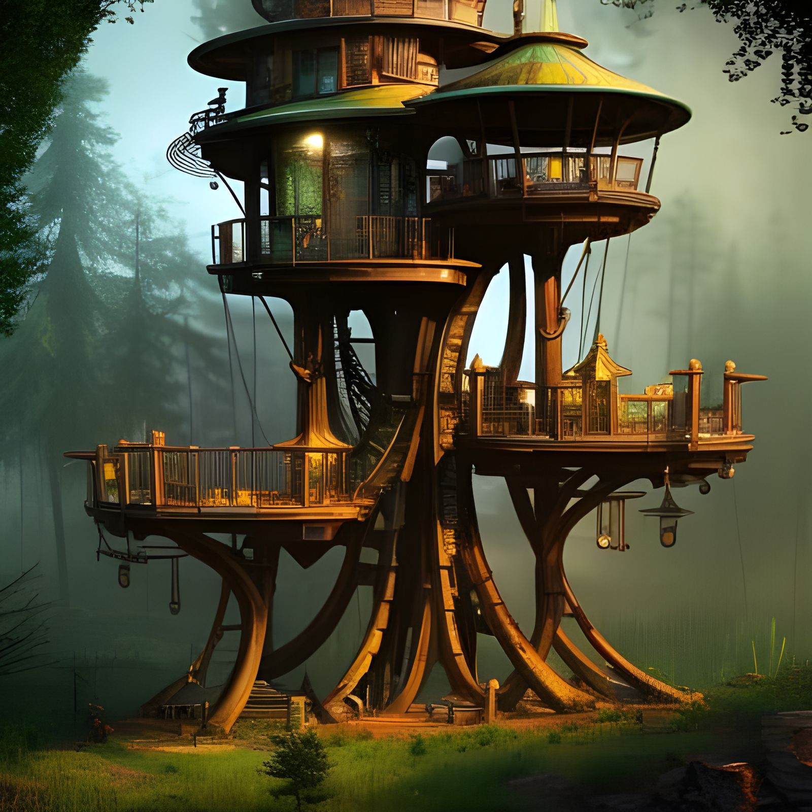 Steampunk Tree House - AI Generated Artwork - NightCafe Creator