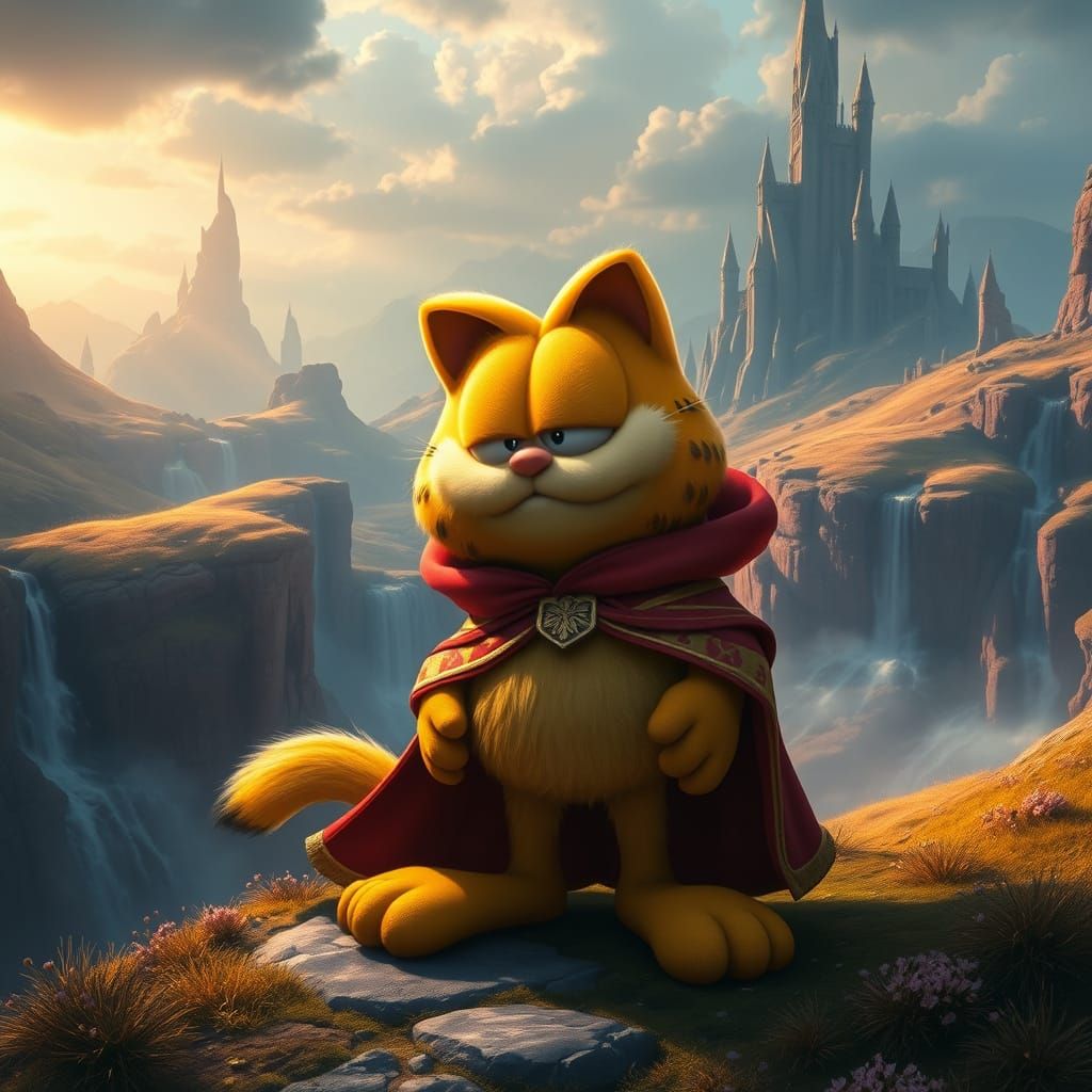 Garfield - Majestic Garfield in Luxurious Fantasy Realm
