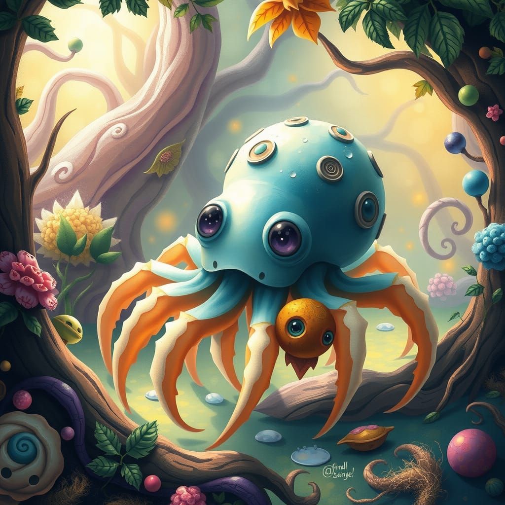 Whimsical Fae Creature in Vibrant Iridescent Fores... - AI Art