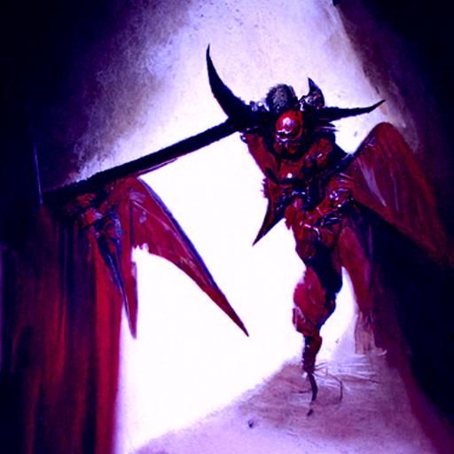 A devil in red armour uses its wings as both weapon and shield - AI ...